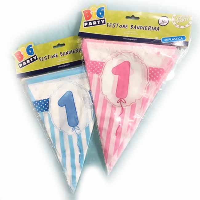 Festone Bandierina Primo Compleanno Big Party Rosa Celeste - Palloni e ...